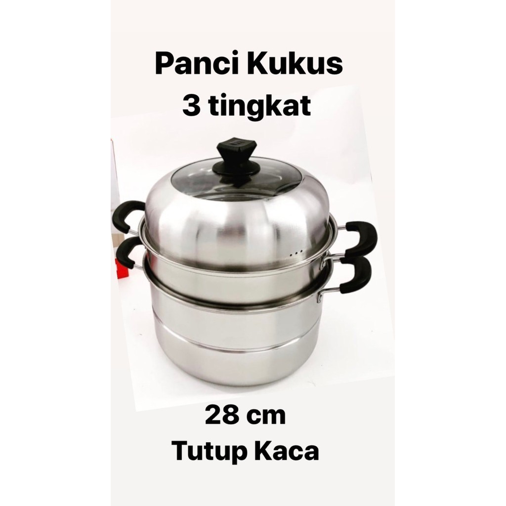 Jual Panci Kukus 3 Susun 28 Cm Tebal + Tutup Kaca Kombinasi | Shopee ...