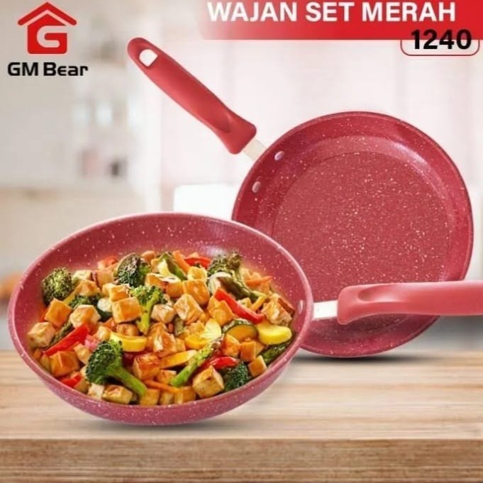 Jual GM Bear 1240 Wajan Set Penggorengan Merah isi 2psc - Frying Pan Set Re | Shopee Indonesia