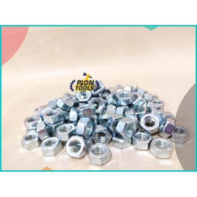 Jual Mur Besi M12 Putih kunci 19 p1.75 Nut Mur Baut 12 mm Mur Putih ...