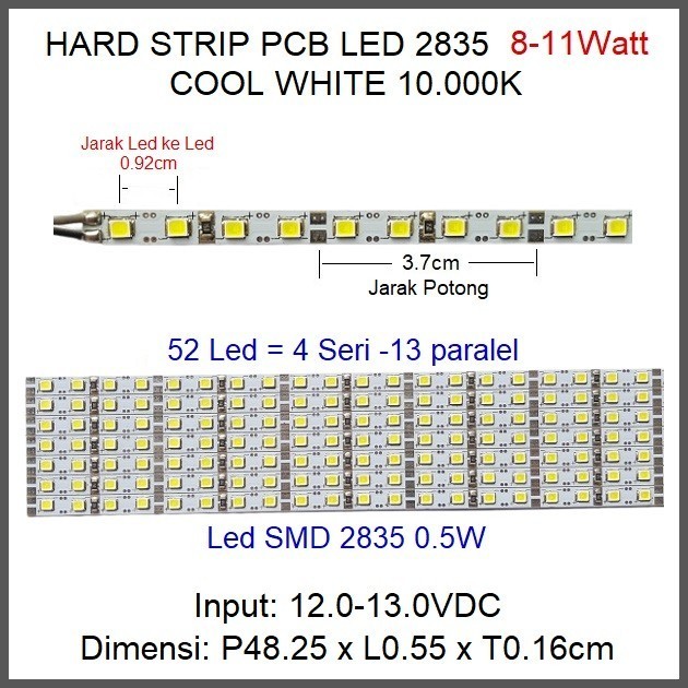 Jual Hard Strip PCB Led SMD 2835 Cool White 10.000K 12-13V 8-11Watt | Shopee Indonesia
