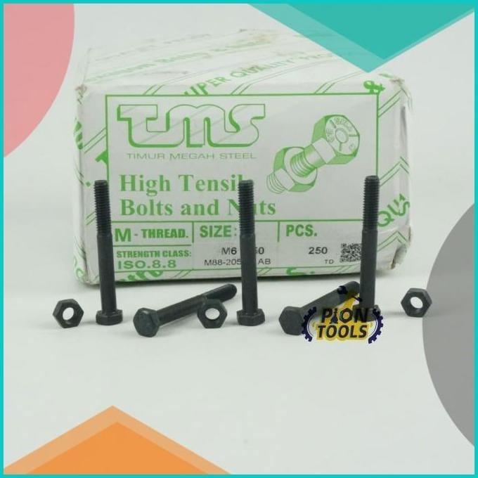 Jual Baut Mur Baja 6x50 mm 8.8 kunci10 p1.00 Baut Baja Hitam Baut Mur ...