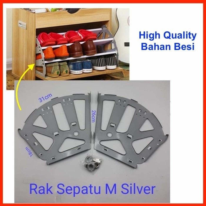 Jual Engsel Rak Lemari Sepatu Bracket Fitting Putar 3 Susun Besi Silver ...