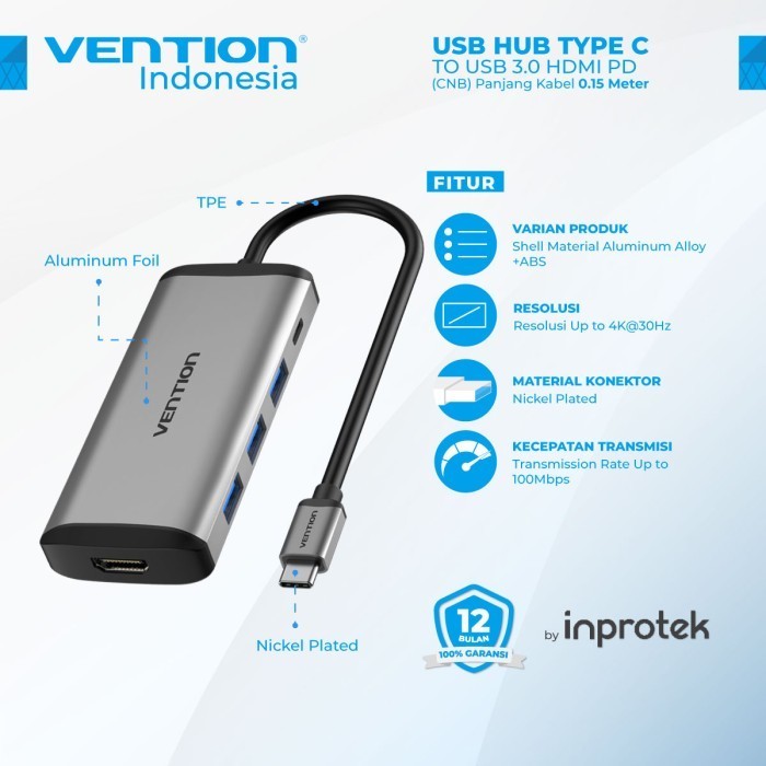 Jual Vention USB Hub Type C to USB 3.0 HDMI PD | Shopee Indonesia