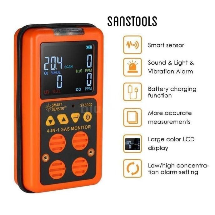 Jual Smart Sensor St8900 4 In 1 Monitor Gas Detector O2 Co Lel H2S St ...