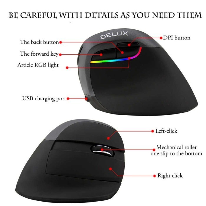 Jual Delux M618 Mini Dual Mode Bluetooth Vertical Mouse Ergonomic ...