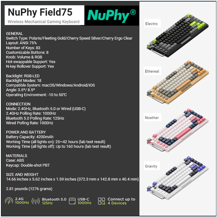 Jual Ready Nuphy Field75 Wireless Mechanical Gaming Keyboard | Shopee ...