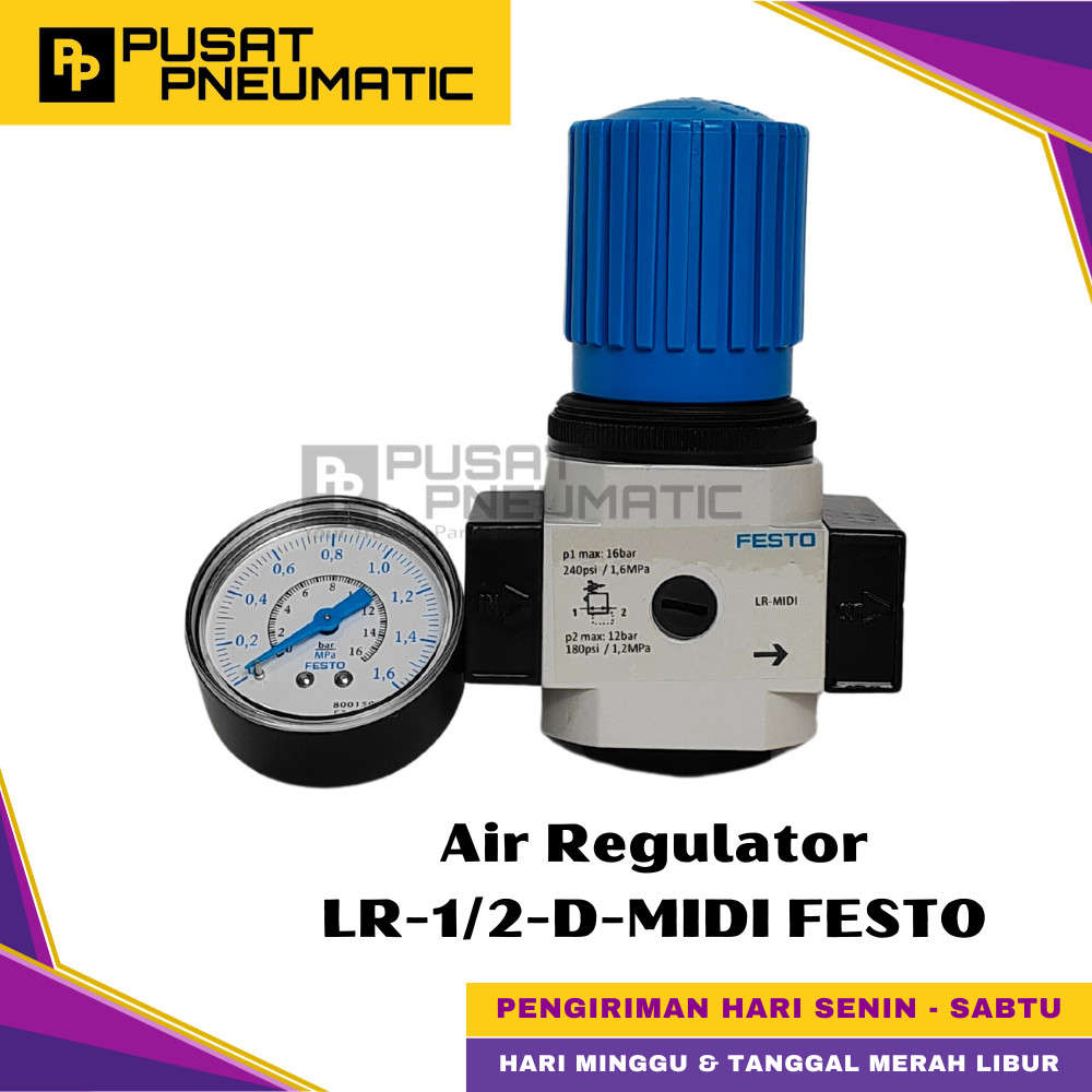 Jual LR-1/2-D-MIDI Pneumatic Air Pressure Regulator Festo Pengatur ...