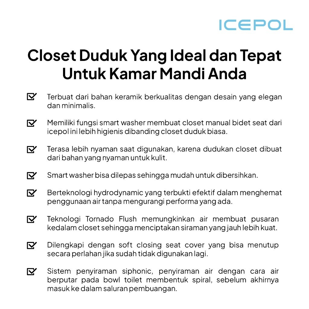 Jual Icepol Closet Duduk Kloset Duduk Toilet Duduk Ecowasher Smart Bidet IC E 8989 | Shopee ...
