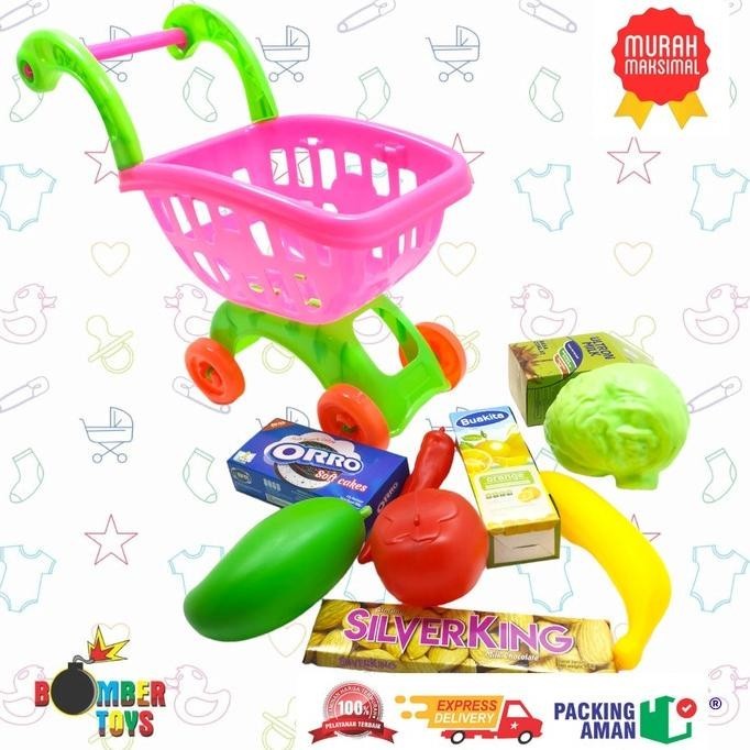 Jual Mainan Anak Trolley Supermarket Set Mainan Troli Belanja Keranjang ...
