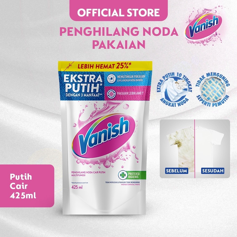 Jual Vanish Penghilang Noda Pakaian White Pembersih Noda Baju Membandel 425ml Refill - Cloth ...