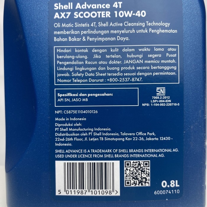 Jual Oli Shell Advance 10W-40 Ax7 Matic 4T 0.8L - Oli Motor Matic Ax7 4T | Shopee Indonesia