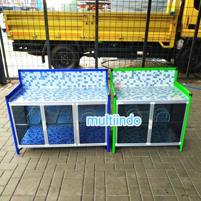 Jual Lemari Rak Piring Meja Kompor Jumbo Kaca Riben 2&3 Pintu Sun ...