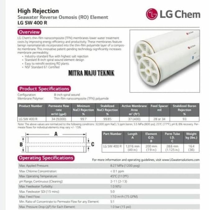 Jual [Garansi] Membrane Ro Lg Sw 400R 8Inch Memebrane Air Asin Reverese Osmosis Sea | Shopee ...