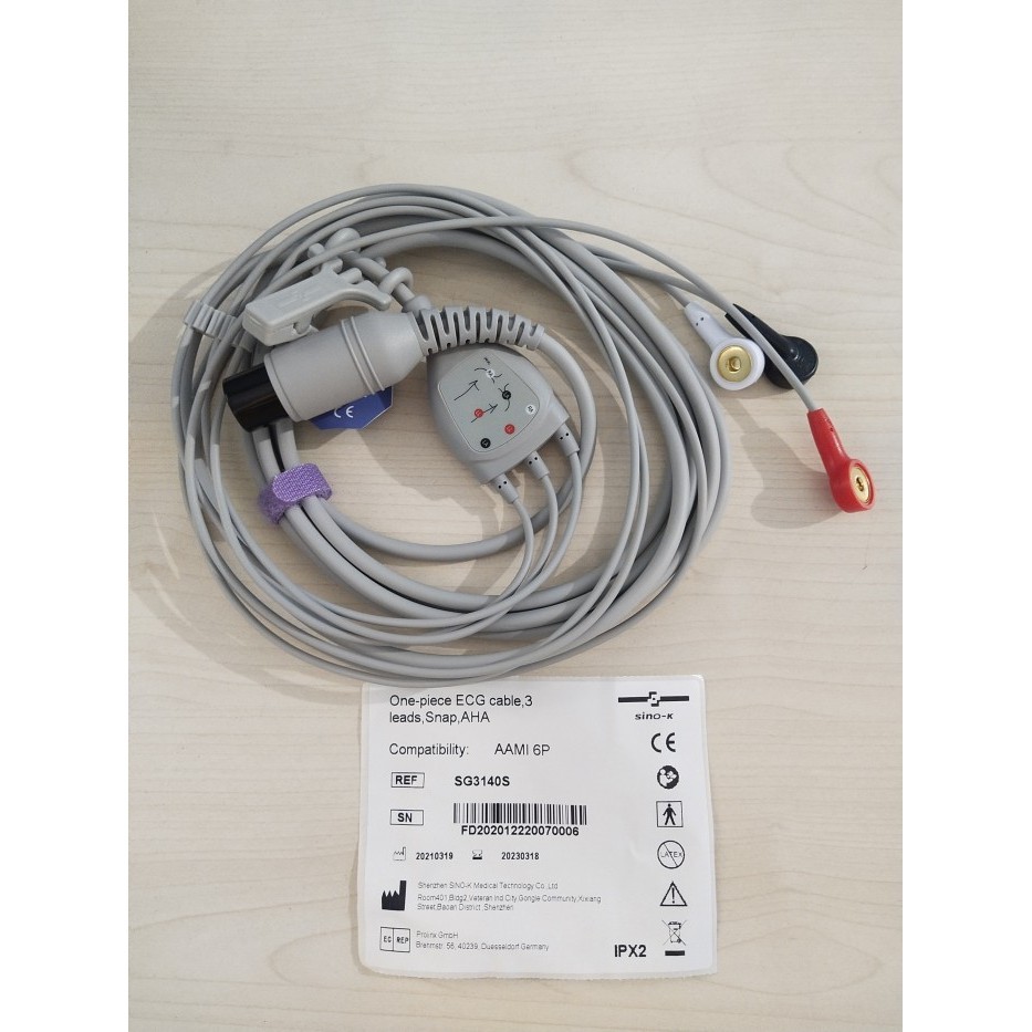 Jual ECG Cable 3-leads Snap, AHA 6 pin | Shopee Indonesia