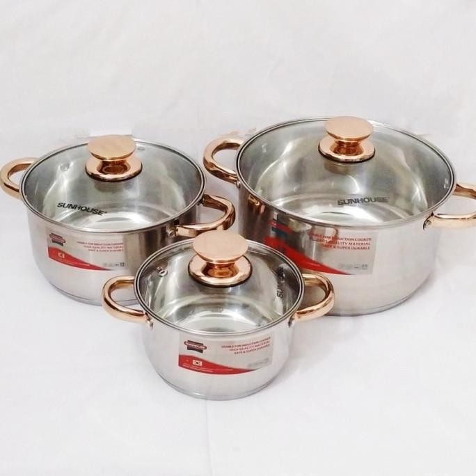 Jual [Ready] Panci Set Stainless Inox Bottom 5 Lapis / Sunhouse Sh781 ...