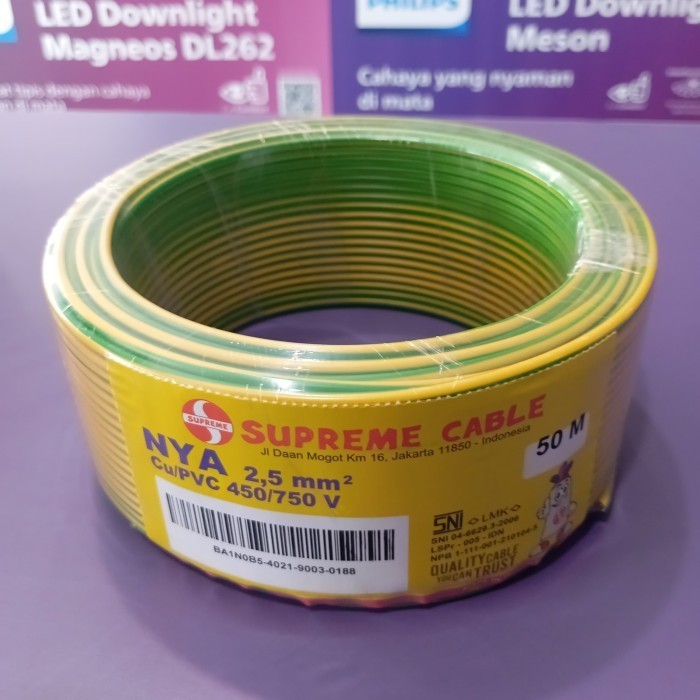 Jual Kabel Listrik NYA 2.5 mm Supreme KUNING HIJAU 50 meter K02 | Shopee Indonesia