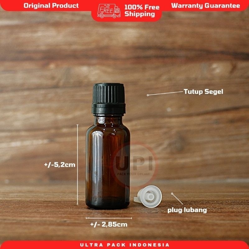 Jual BOTOL KACA AMBER BR 20ML + FILLER LUBANG + TUTUP ULIR PLASTIK ...