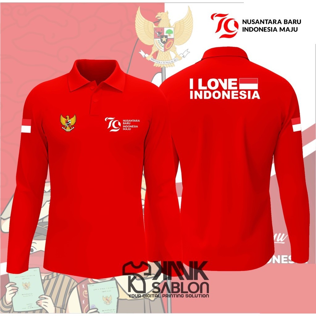 Jual KAOS KERAH-POLO SHIRT LENGAN PANJANG -BAJU DIRGAHAYU 17 AGUSTUS 2024-BAJU I LOVE INDONESIA ...