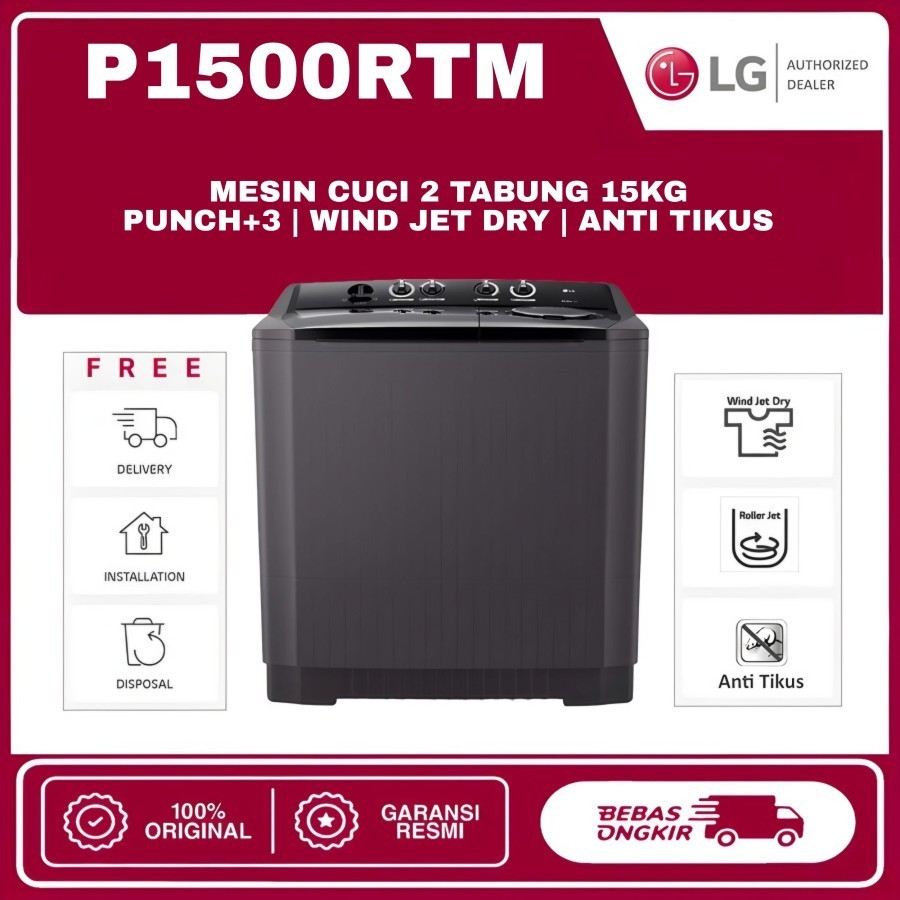Jual Mesin Cuci LG P1500RTM 2 Tabung 15Kg Premium Semi Automatic 420W | Shopee Indonesia