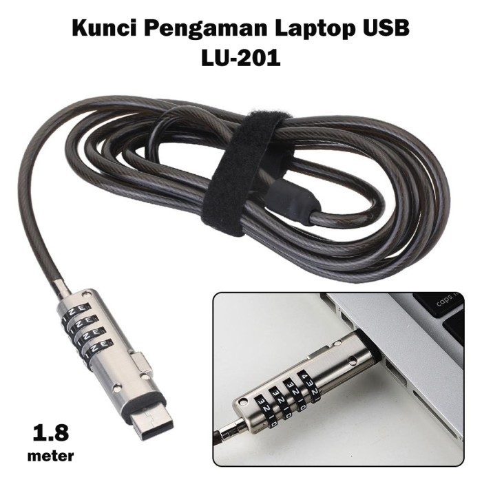 Jual Kunci Pengaman Laptop Noteok PC Universal USB Lock 1.8 meter LU ...