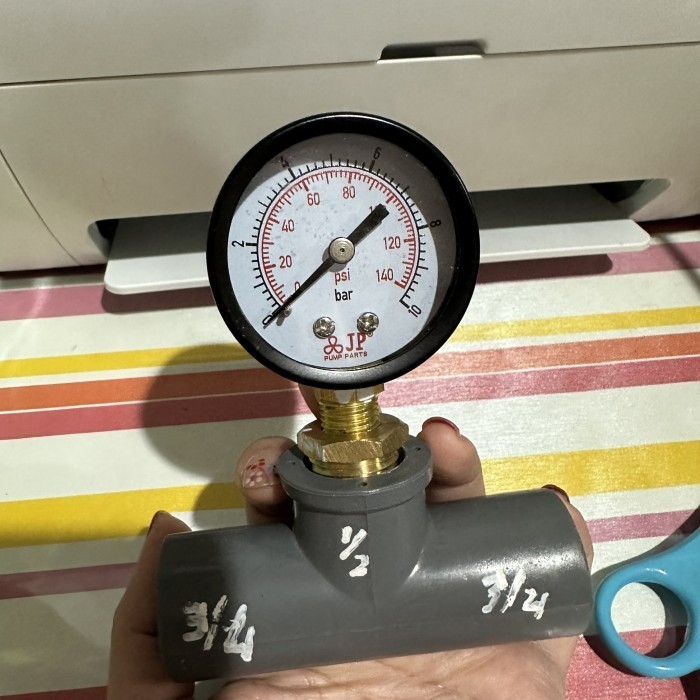 Jual Test tekanan pompa air manometer 10 bar dengan Tee manometer 3/4 ...