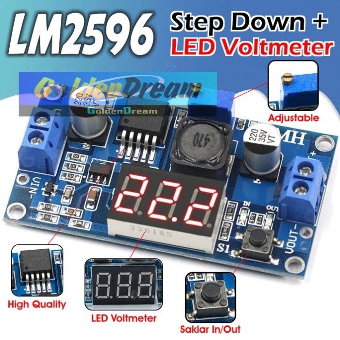 Jual Lm2596 With Voltmeter Display Adjustable Volt Dc Step Down Buck Modul | Shopee Indonesia