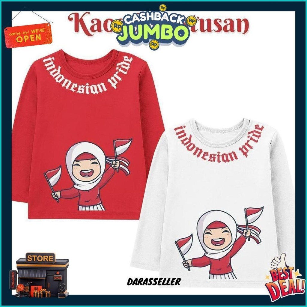 Jual (Agts) Kaos Agustusan Lengan Panjang Anak Dewasa Series Kemerdekaan Motif Indonesia Pride ...