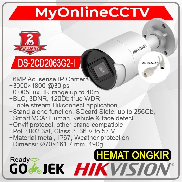 Jual Ds-2Cd2063G2-I Hikvision Ip Camera Poe Cctv 6Mp Acusense Face Detect | Shopee Indonesia