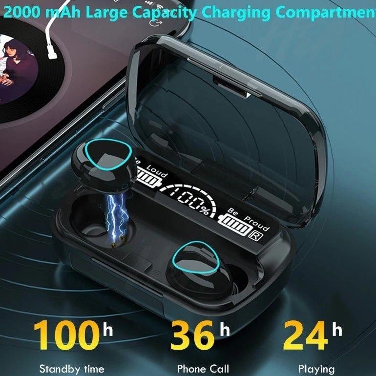 Jual QV21 HEADSET BLUETOOTH M10 TWS DIGITAL INDICATOR V5.1 BT WIRELESS ...