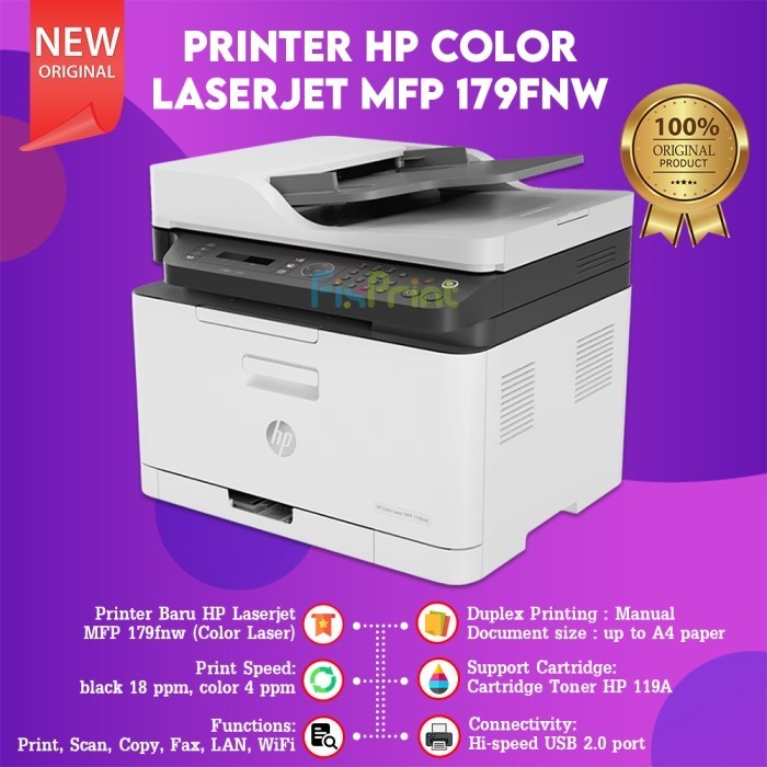 Jual Printer Hp Color Laser Mfp 179Fnw Print Scan Copy Fax Lan Wifi Adf ...
