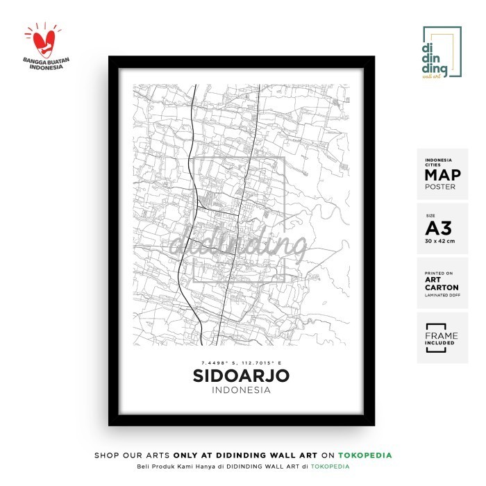 Jual Ars Sidoarjo Map Art Peta Kabupaten Jawa Timur Dekorasi Modern ...