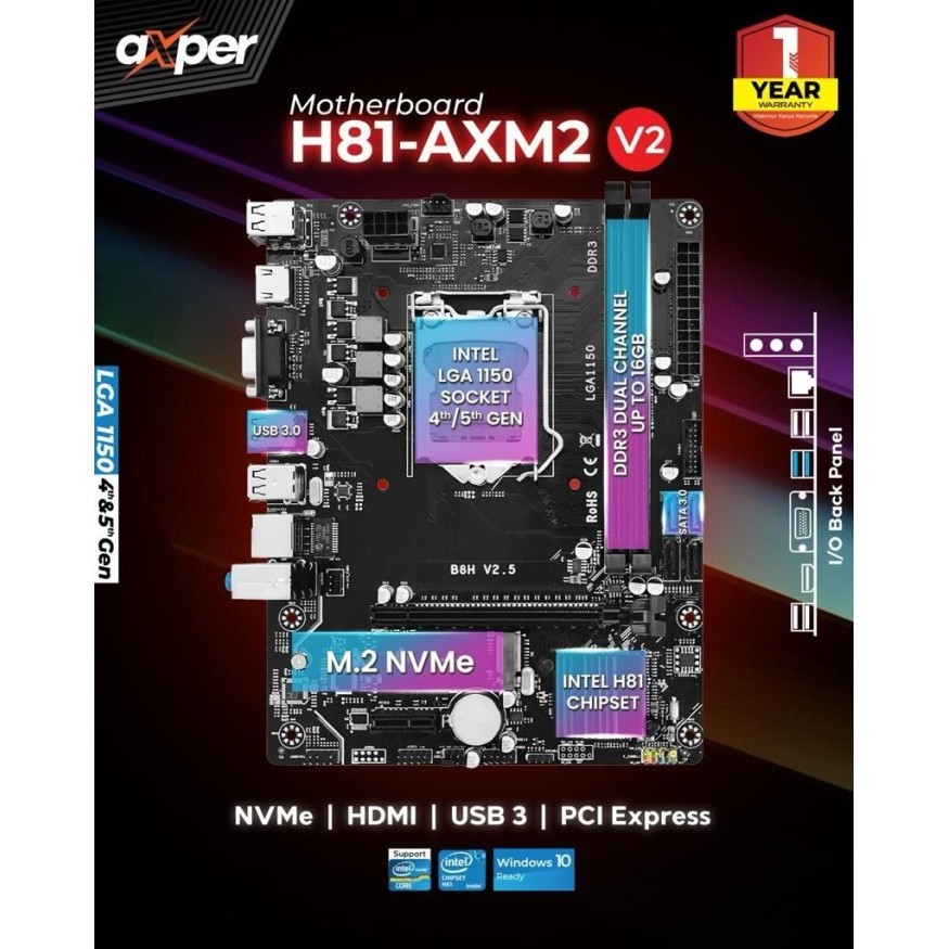 Jual AXPER H81 - AXM2 MOTHERBOARD INTEL DDR3 LGA 1151 MICRO ATX GEN 4TH ...
