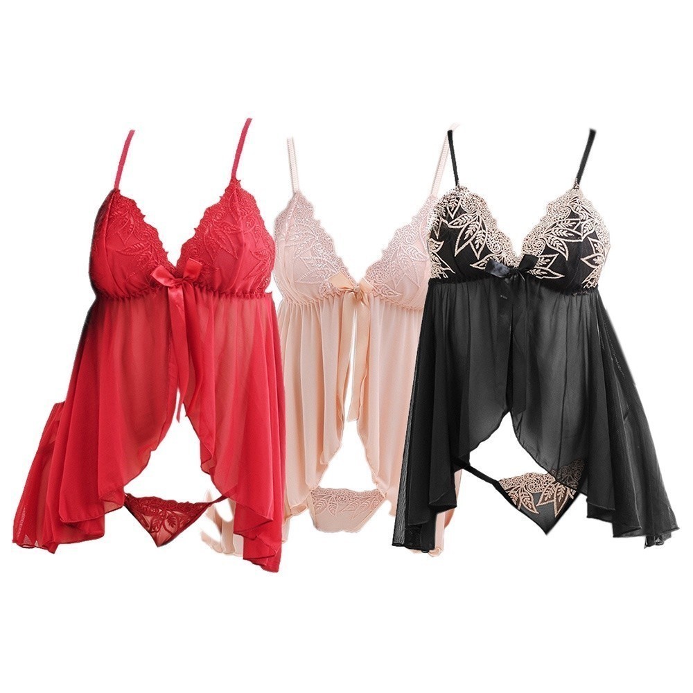 Jual L1003 Baju Tidur Lingerie Seksi Babydoll Mini Dress Transparan ...