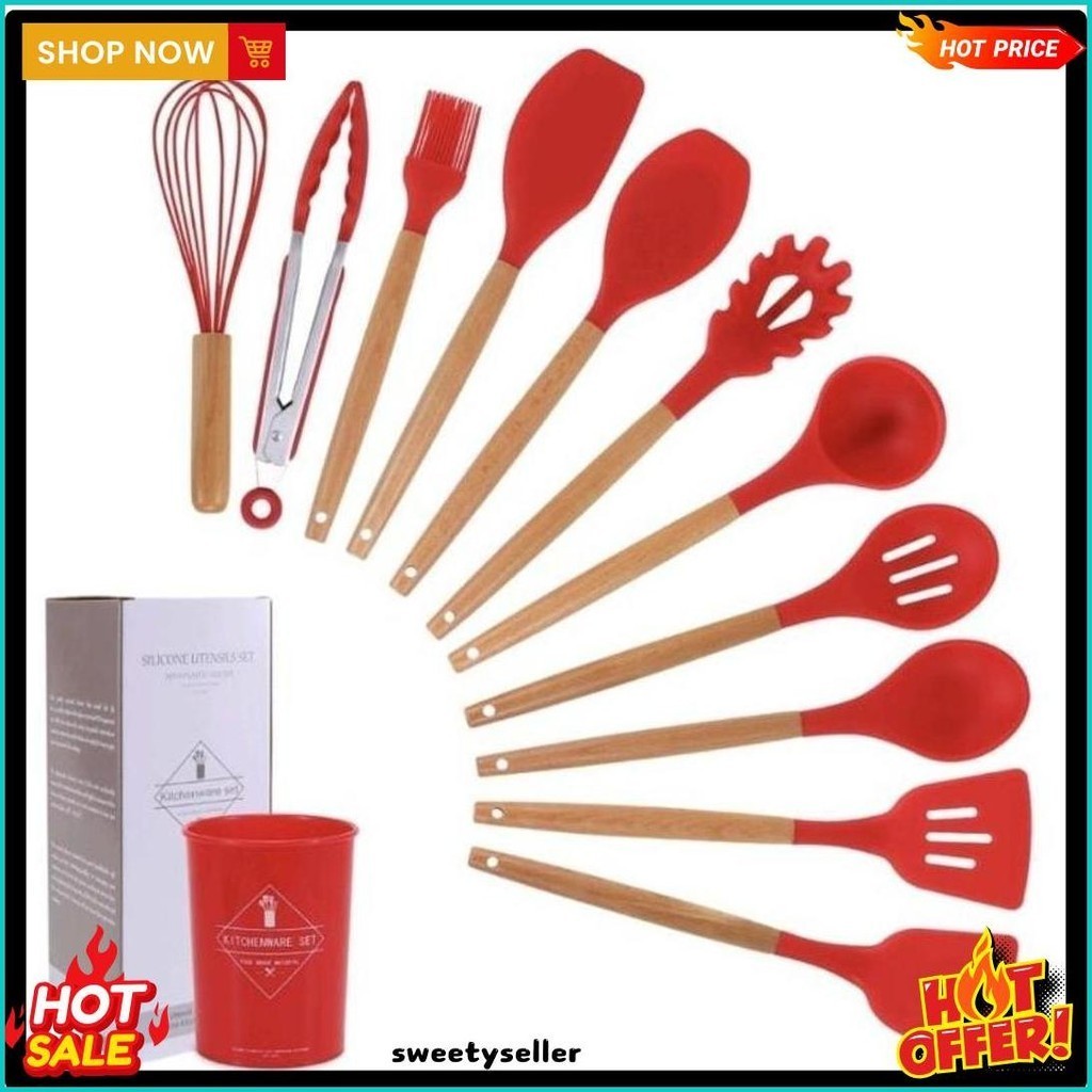 Jual Spatula Silicone Set 12 In 1 Tahan Panas Utensil Set 12 Peralatan ...