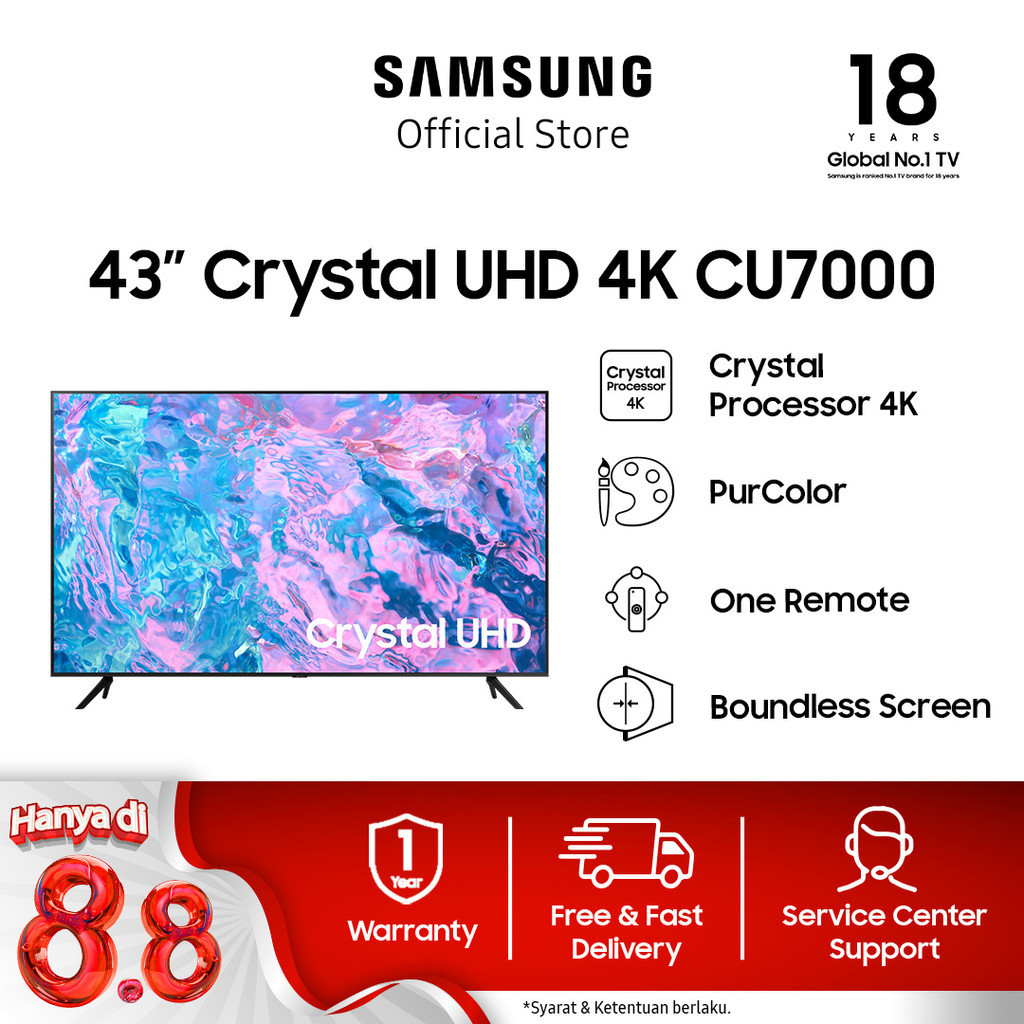 Jual Samsung Smart TV 43 inch Crystal UHD CU7000 dengan Crystal Processor 4K - UA43CU7000KXXD ...