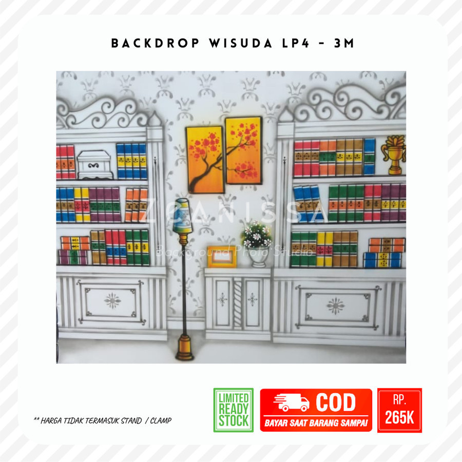 Jual Background Backdrop Layar Latar Studio Foto Wisuda rak buku LP4 ...