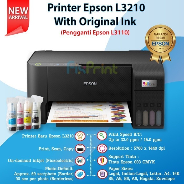 Jual Epson L3210 Hitam / L3216 Putih EcoTank All in One Ink Tank Printer Scanner Print Scan Copy ...