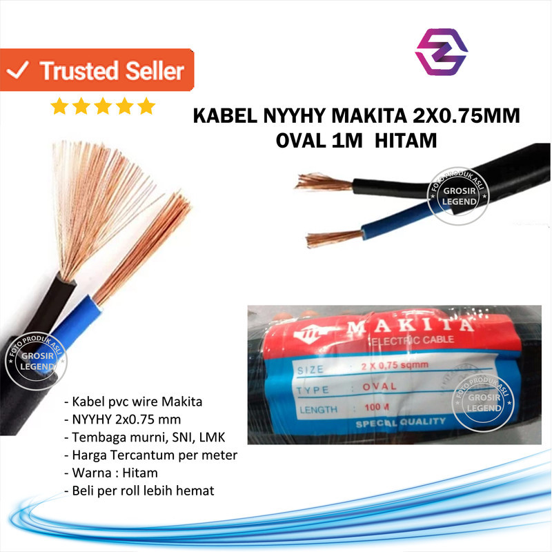 Jual KABEL NYYHY MAKITA 2X0.75MM OVAL 1M HITAM | Shopee Indonesia