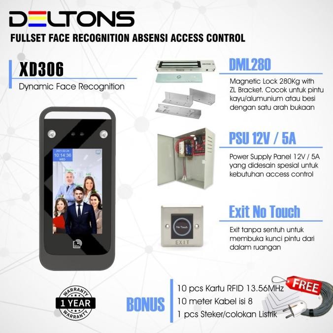 Jual Fullset Smart Face Recognition Deltons Access Control Door EM Lock | Shopee Indonesia