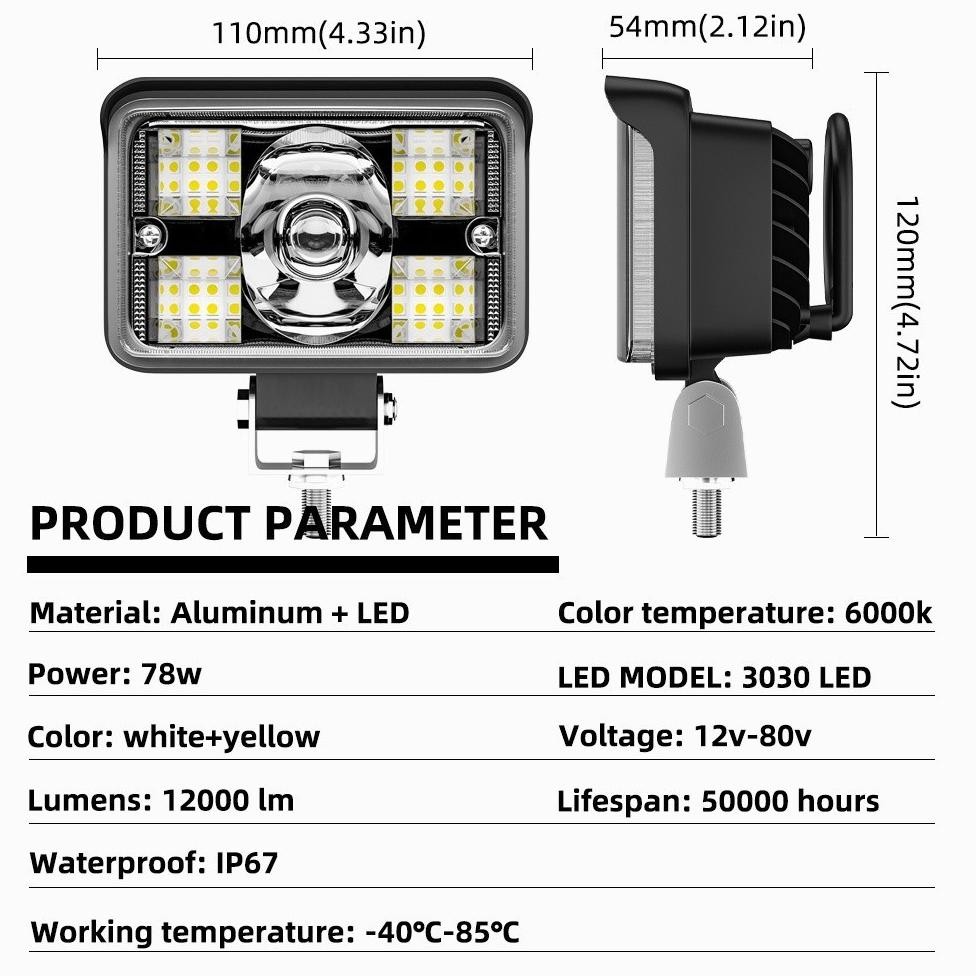 Jual GTU-712 1 Buah Lampu Kerja Mobil Led Tahan Air Dua Warna Putih ...