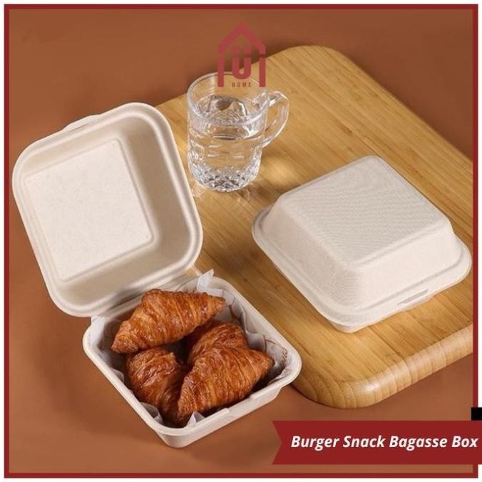 Jual Uniso - Bagasse Burger Box Mini Cake Box Korean Bento Box Kotak ...
