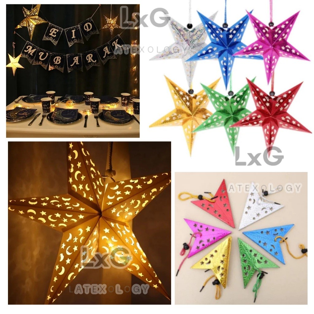 Jual Lampion Bintang Hologram 3d Lipat 30,45,60,90cm.Star Paper Lantern ...