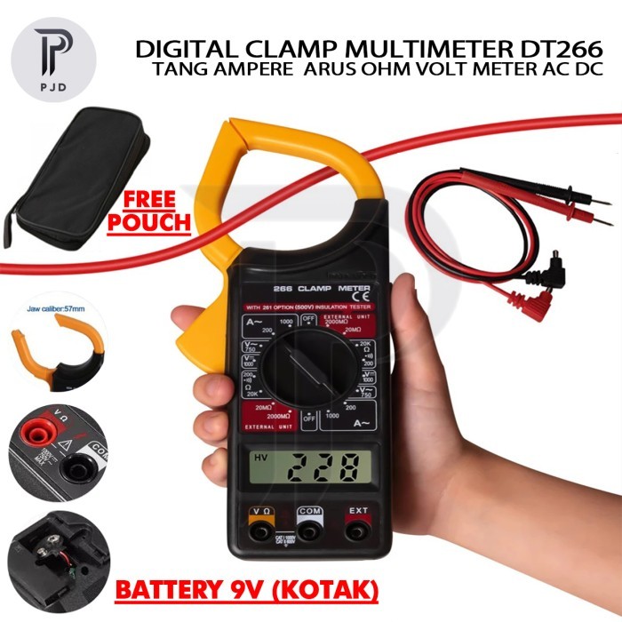 Jual Digital Clamp Multimeter DT266 Tang Ampere / Arus Ohm Volt Meter AC DC | Shopee Indonesia