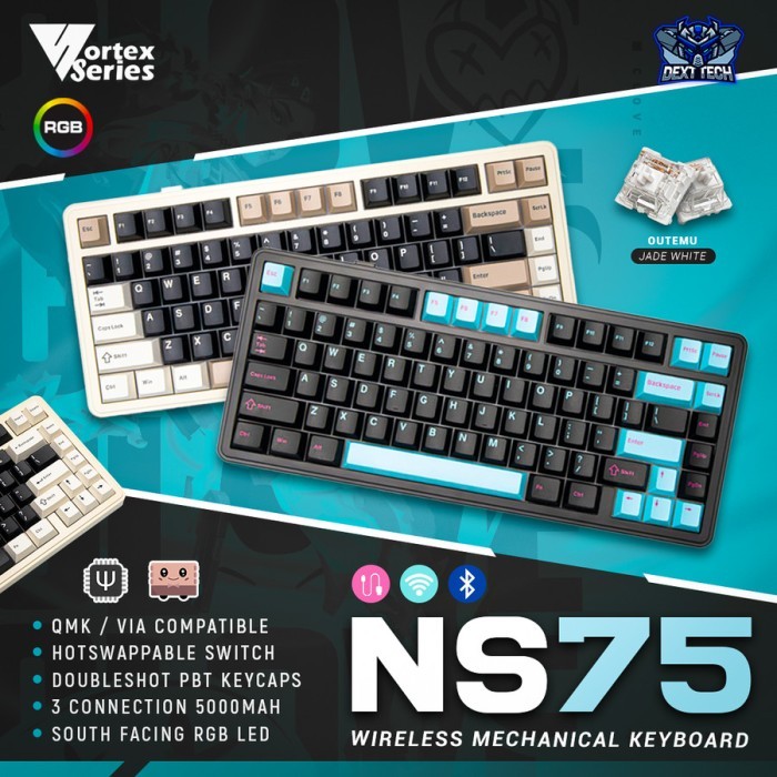 Jual READY!! VortexSeries NS 75 / NS75 QMK/VIA Wireless Tri Mode 75% ...