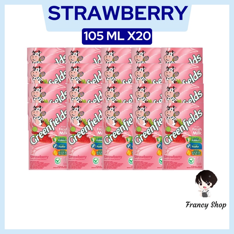 Jual Paket Murah Susu Cair UHT Greenfields Strawberry Milk 105 ml x20 Pcs | Shopee Indonesia