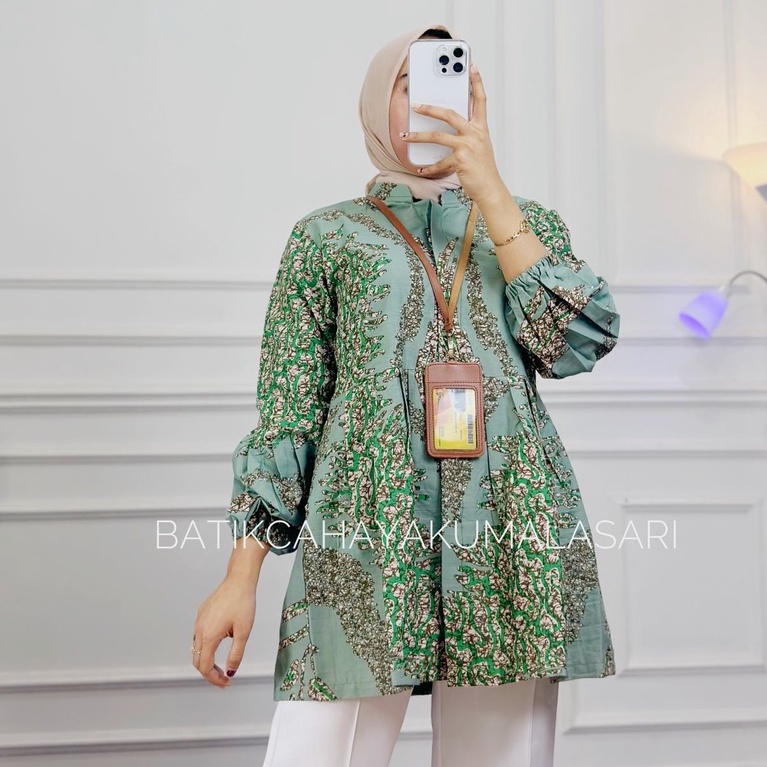Jual ZHEEA Blouse Batik Modern Wanita Lengan Balon - Batik Sage Green ...