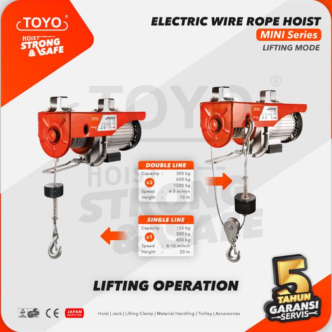 Jual Mini Electric Hoist / Katrol Listrik 150/300 Kg X 20 Meter Toyo ...