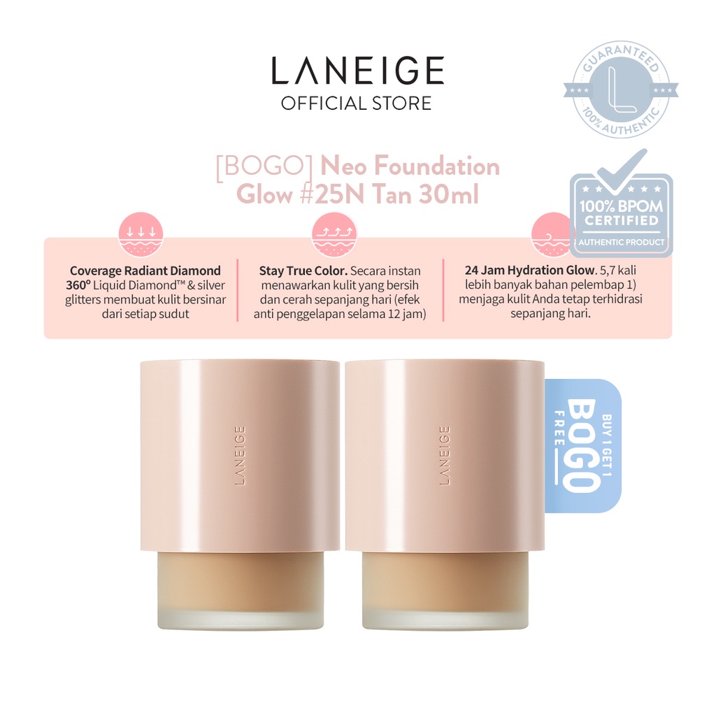 Jual BOGO Laneige Neo Foundation Glow 25N Tan 30ML | Shopee Indonesia