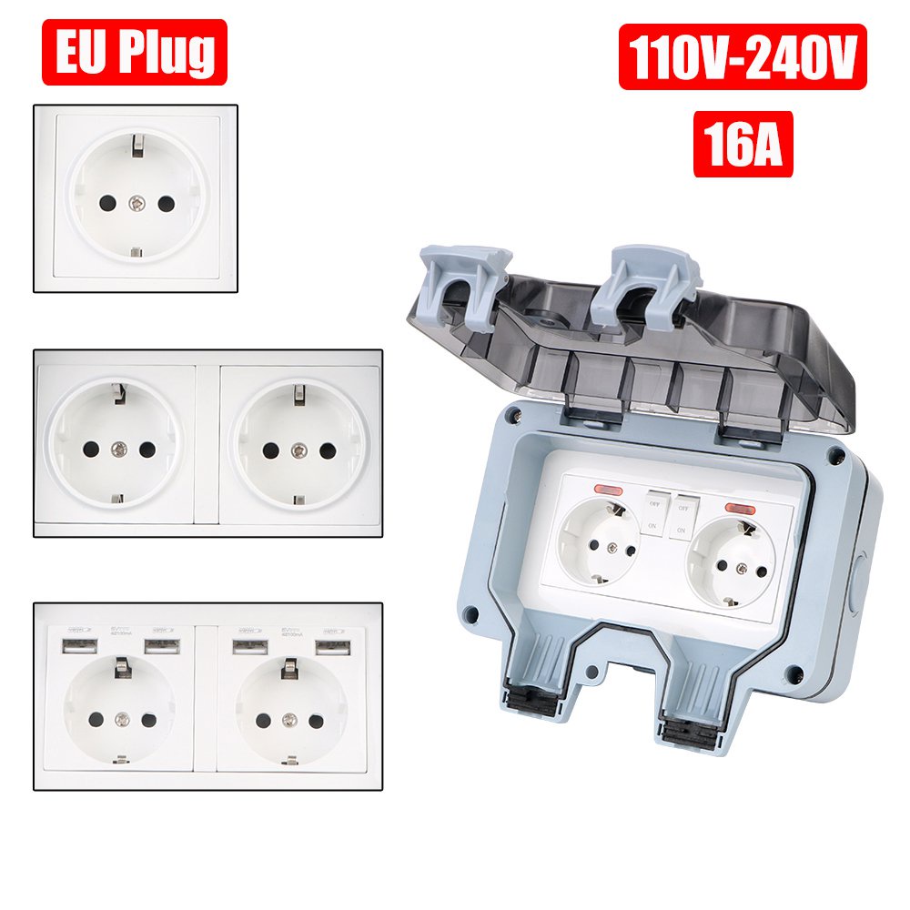 Jual &For Home& Garden With USB Charging Double EU Socket 16A Outdoor ...