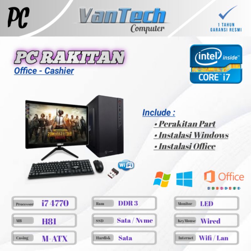 Jual Paket PC Rakitan Office Core i7 4770 Fullset Siap Pakai | Shopee Indonesia